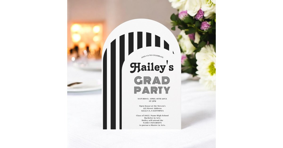Vintage retro 70s black arch photo graduation invitation | Zazzle