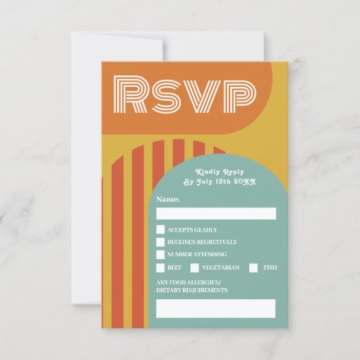 Vintage retro 70s terracotta arch wedding rsvp invitation | Zazzle