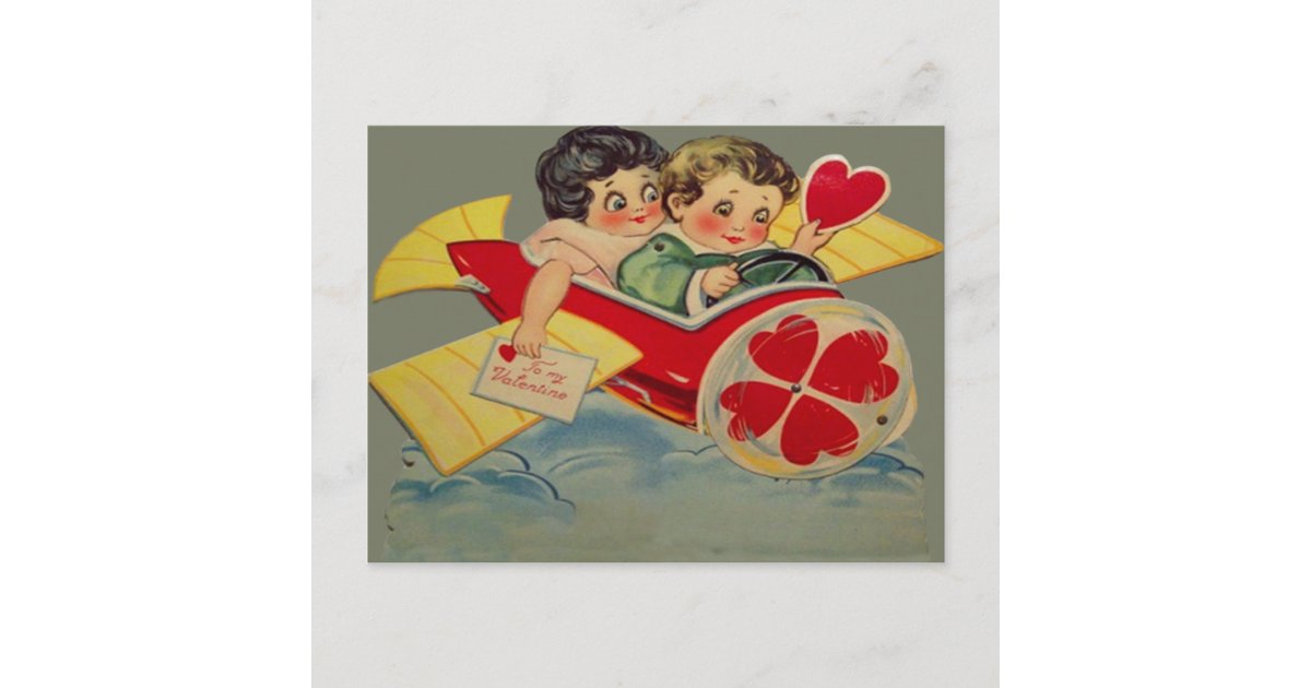 Vintage Retro Airplane Valentine Card | Zazzle