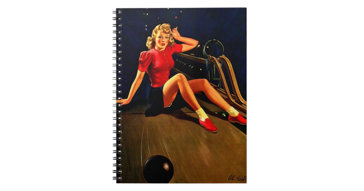 Vintage Retro Al Buell Bowling Pin-up Girl Notebook | Zazzle