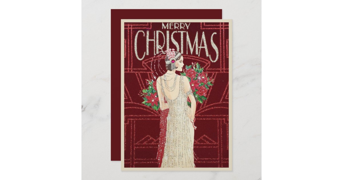 Vintage Retro Art Deco Woman Christmas Holiday Card | Zazzle