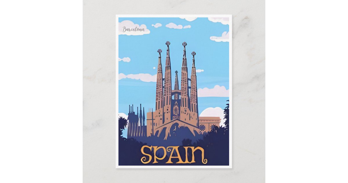 vintage retro Barcelona Spain Travel Art Postcard | Zazzle