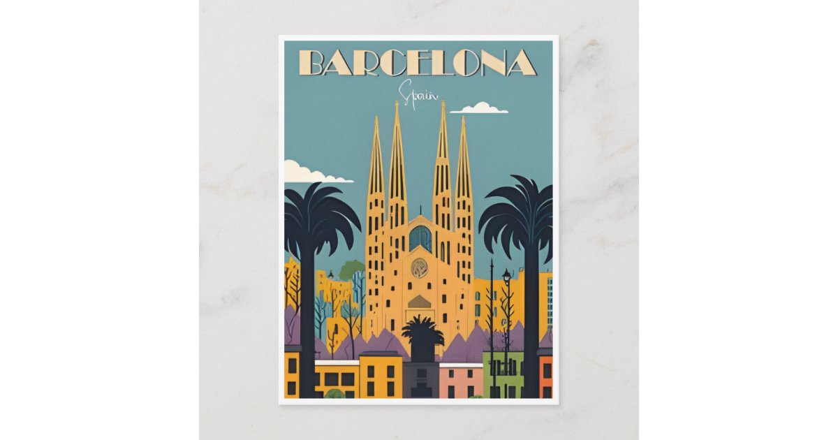 vintage retro Barcelona Spain Travel Art Postcard | Zazzle