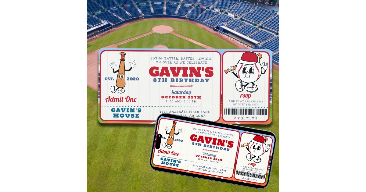 Vintage Retro Baseball Ticket Sport Birthday Party Invitation | Zazzle