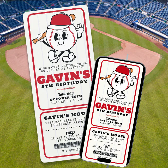 Vintage Retro Baseball Ticket Sport Birthday Party Invitation | Zazzle