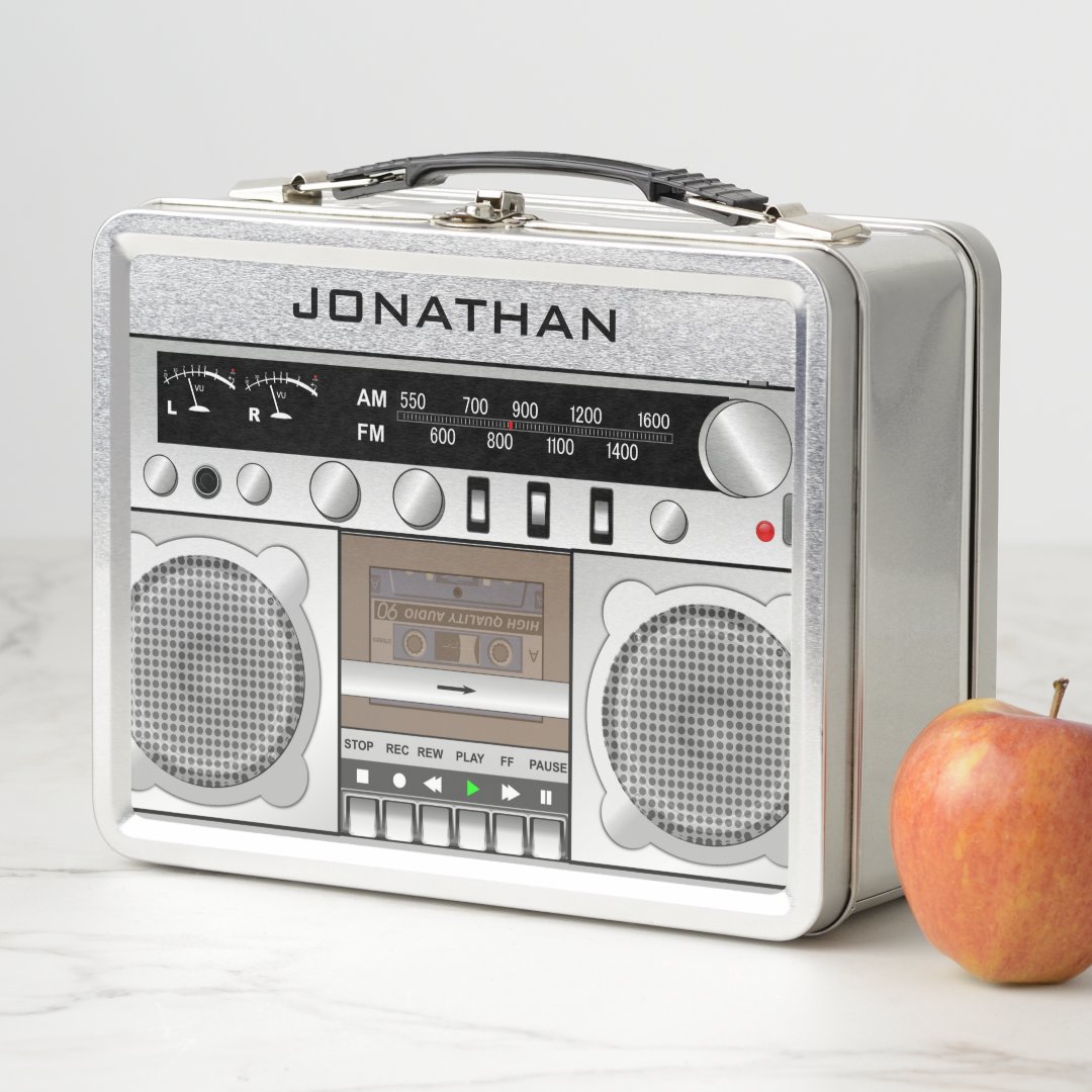 Vintage Retro Boombox Personalized Name Lunch Box | Zazzle