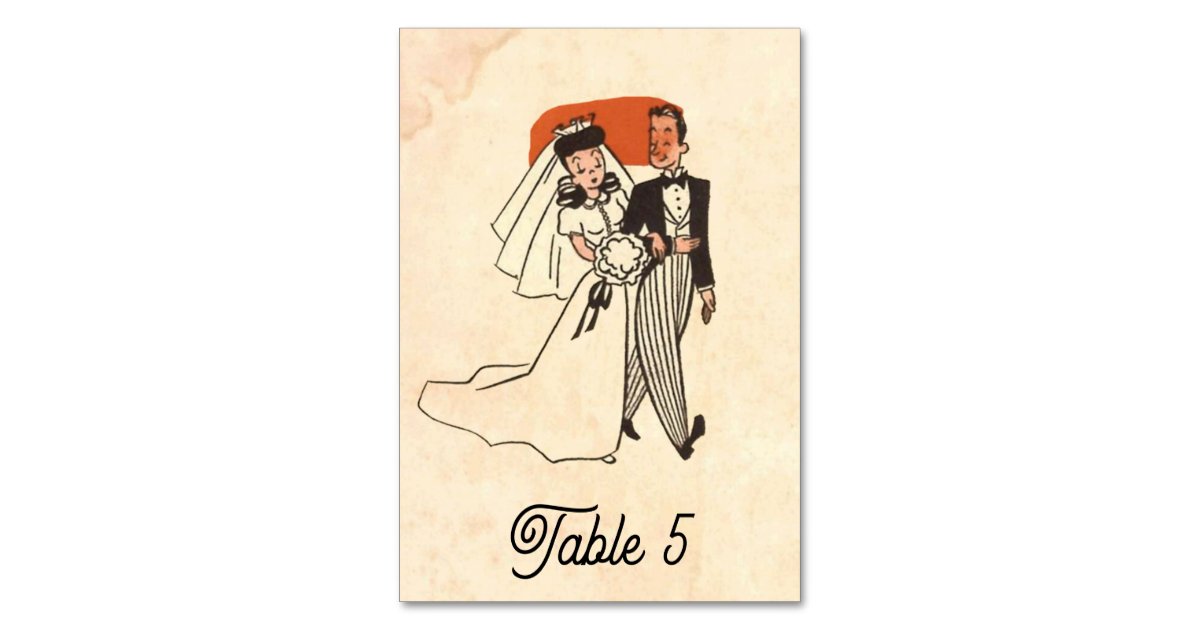 Vintage Retro Bride Groom Old Comic Rustic Wedding Table Number | Zazzle