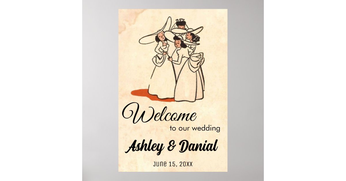 Vintage Retro Bridesmaids Classic Rustic Wedding Poster | Zazzle