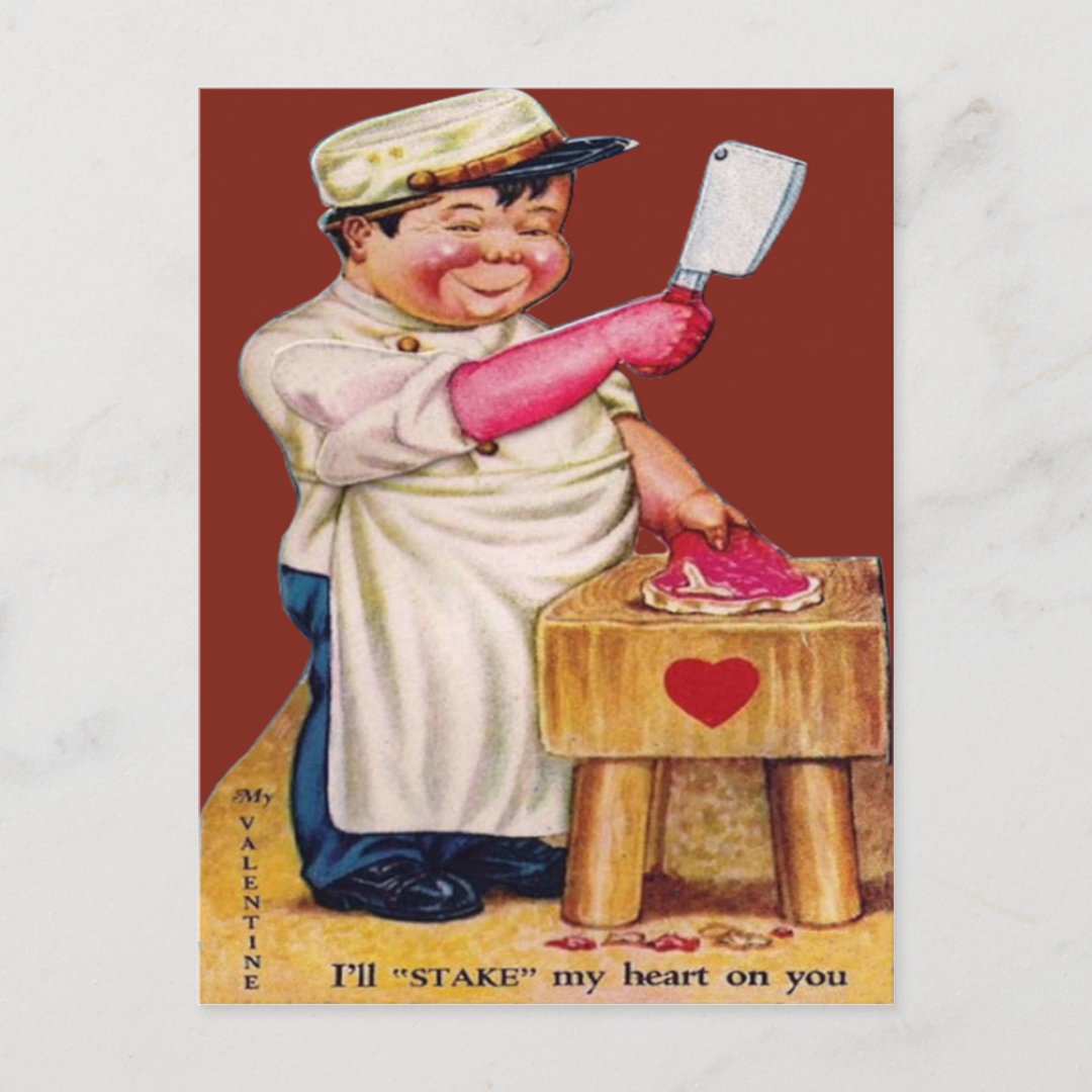 Vintage Retro Butcher Valentine Card | Zazzle