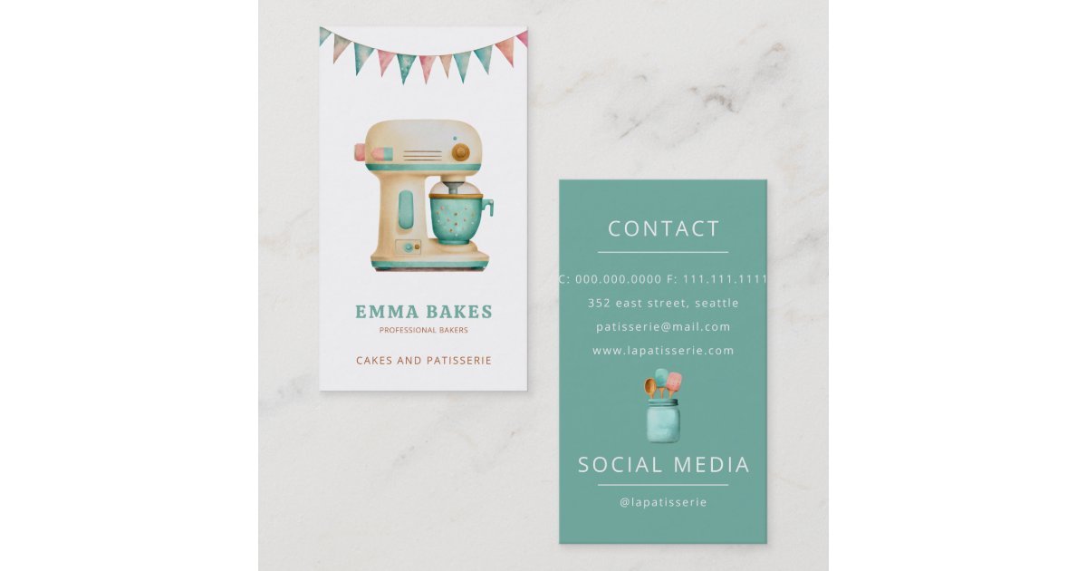 Vintage Retro Cake Mixer Bakery Pastry Chef Business Card | Zazzle
