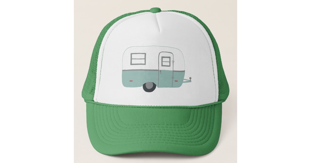 Vintage Retro Camper Trailer - road trip time Trucker Hat | Zazzle