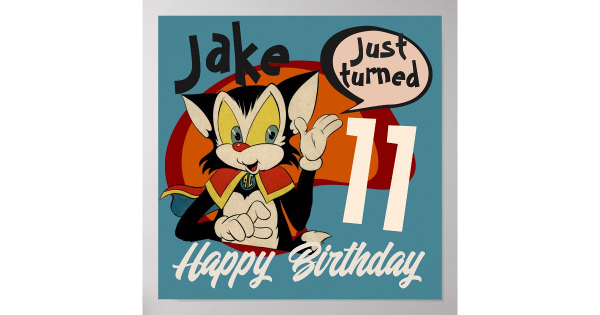 Vintage retro cartoon kids birthday customisable poster | Zazzle