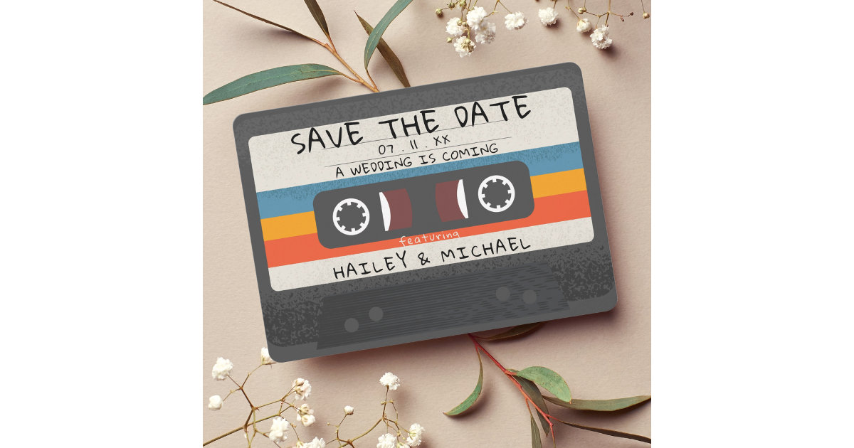 Vintage Retro Cassette Tape QR Code Wedding Save The Date | Zazzle