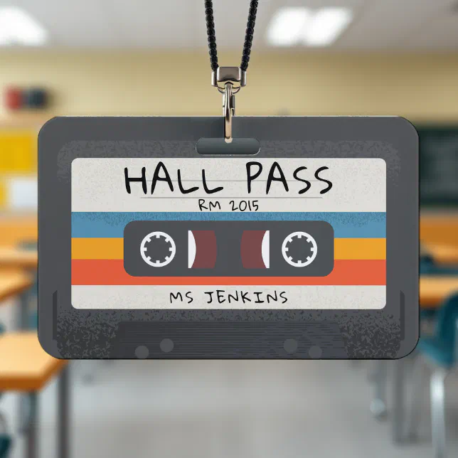 Vintage Retro Cassette Tape School Hall Pass Badge | Zazzle