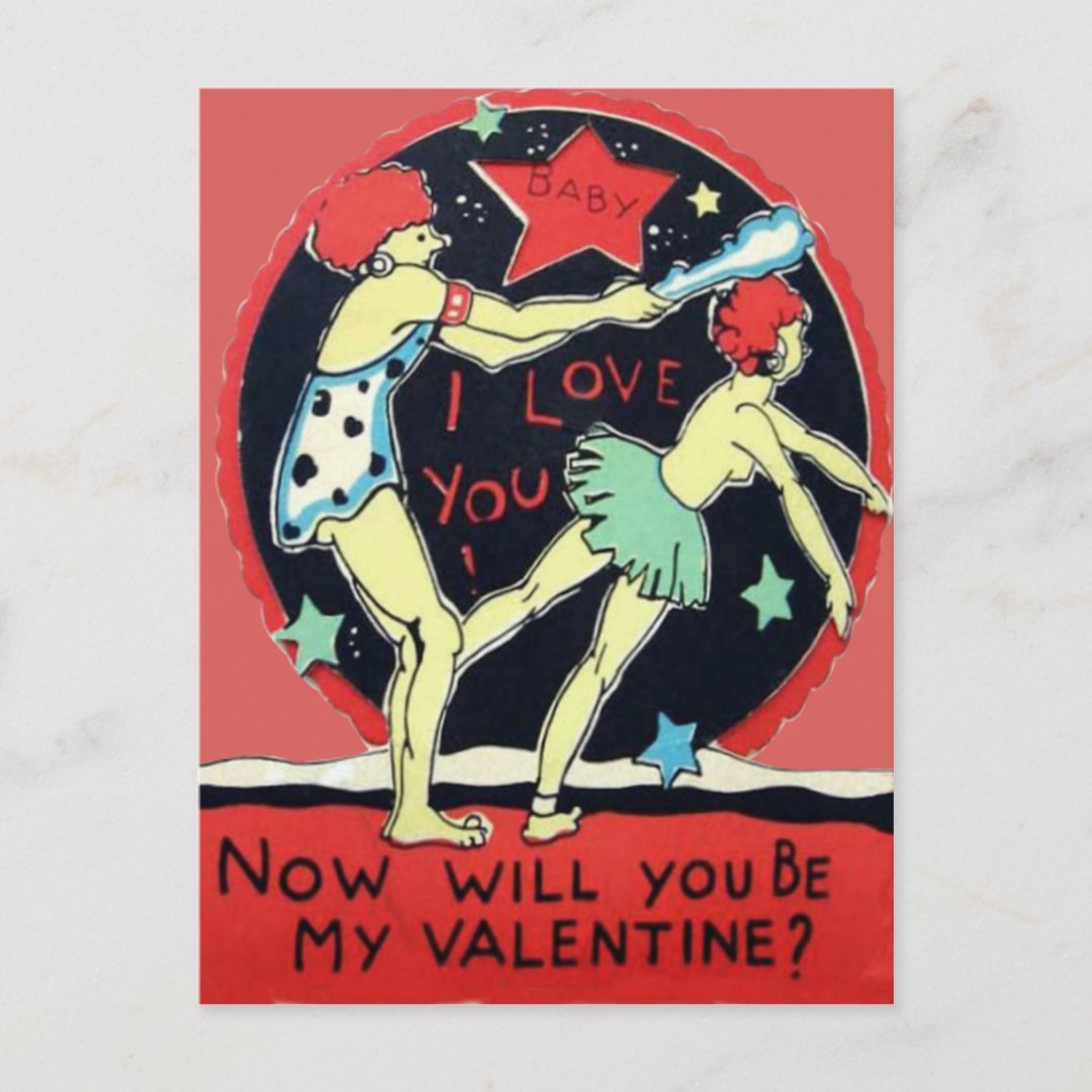 Vintage Retro Cavewoman Valentine Card | Zazzle