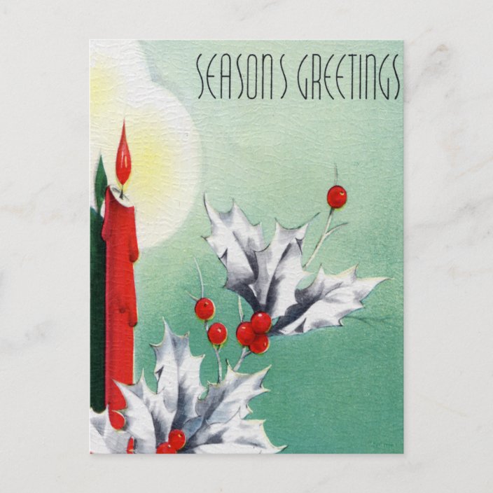 Vintage retro Christmas candles Holiday postcard | Zazzle