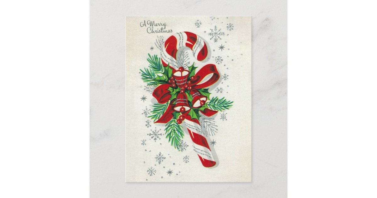 Vintage retro Christmas candy cane postcard | Zazzle