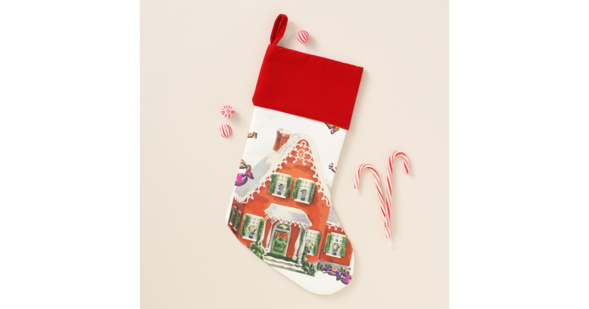 vintage retro christmas candy gingerbread house christmas stocking | Zazzle