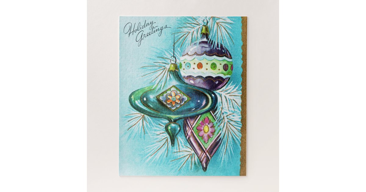 Vintage retro Christmas card Festive puzzle | Zazzle