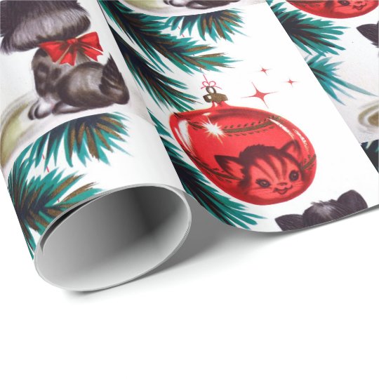 Vintage retro Christmas cat party wrap Wrapping Paper | Zazzle.com