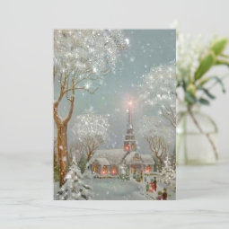 Vintage Retro Christmas Church Glitter Winter Holiday Card | Zazzle