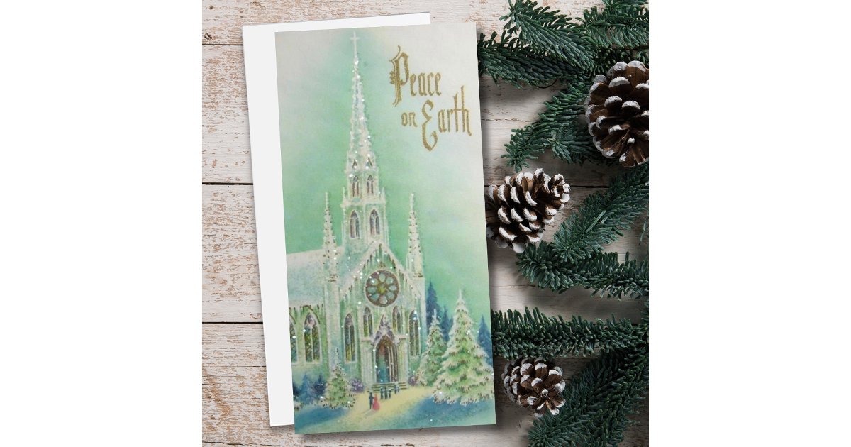 Vintage Retro Christmas Church Winter Holiday Card | Zazzle