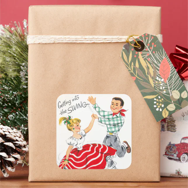 Vintage retro Christmas dance party sticker | Zazzle