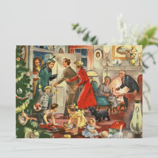 Vintage Retro Christmas Family Gathering Holiday Card | Zazzle