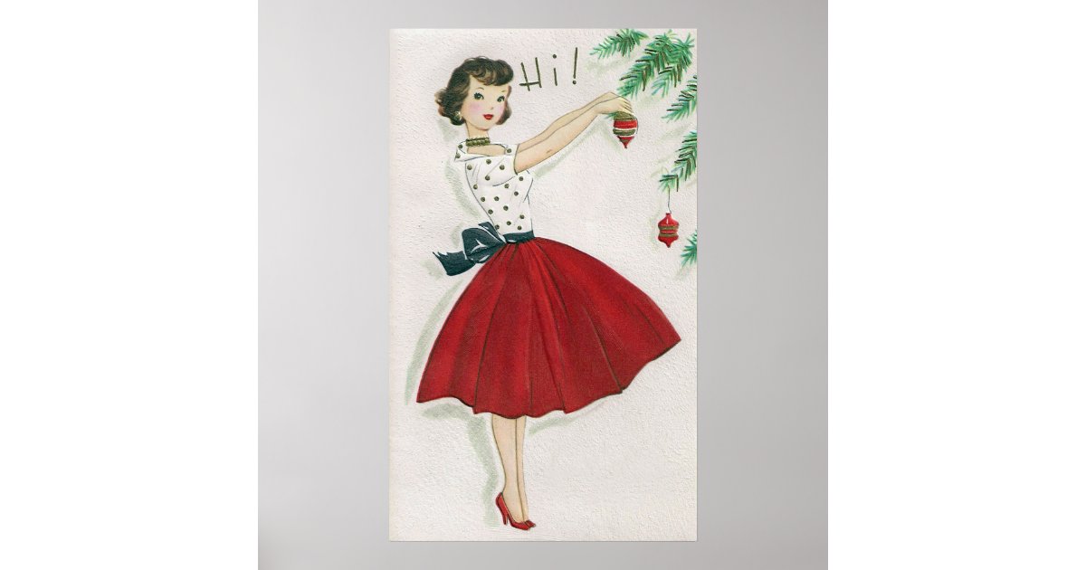 Vintage retro Christmas Holiday lady poster | Zazzle