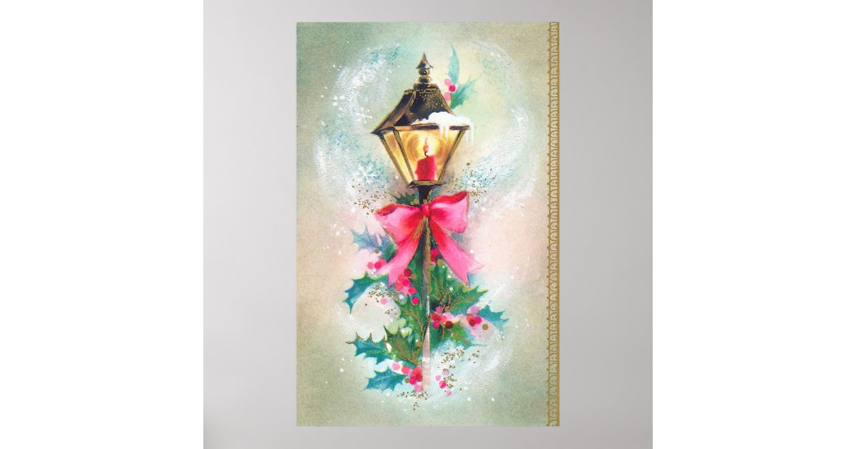 Vintage retro Christmas Holiday lamp poster | Zazzle