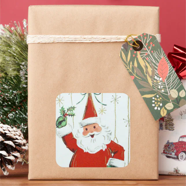 Vintage retro Christmas Holiday Santa sticker | Zazzle