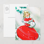 Vintage retro Christmas lady Holiday postcard | Zazzle