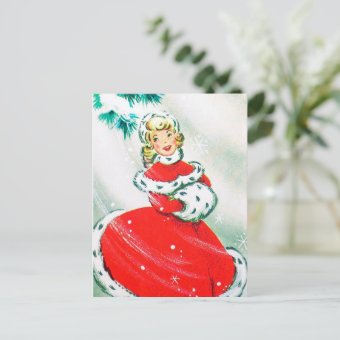 Vintage retro Christmas lady Holiday postcard | Zazzle