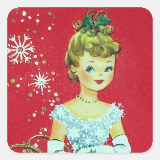 Vintage retro Christmas lady Holiday sticker | Zazzle.com