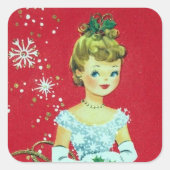 Vintage retro Christmas lady Holiday sticker | Zazzle