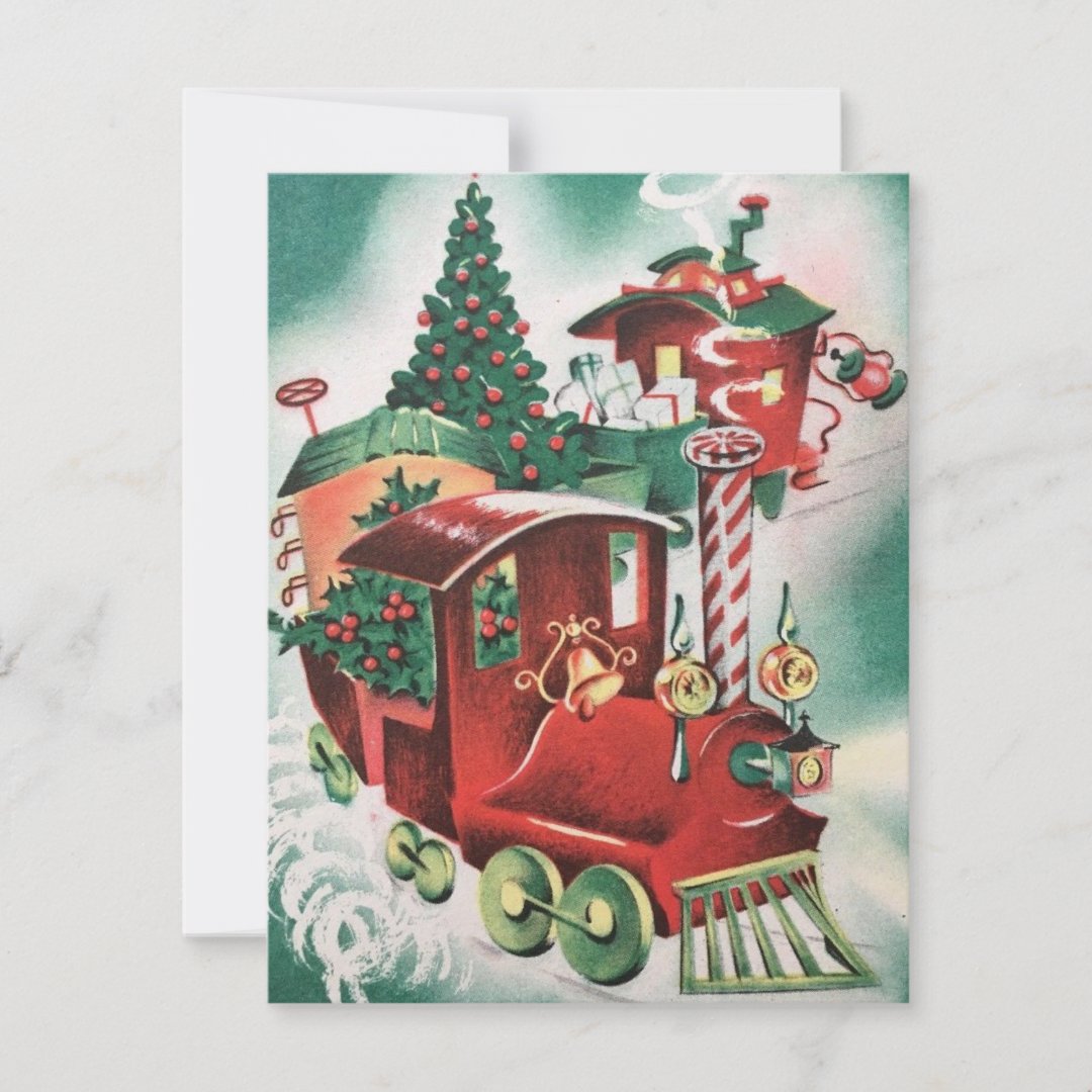 Vintage Retro Christmas Train Holiday Card | Zazzle