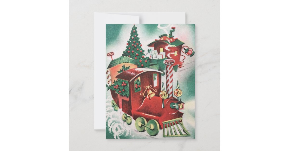 Vintage Retro Christmas Train Holiday Card | Zazzle
