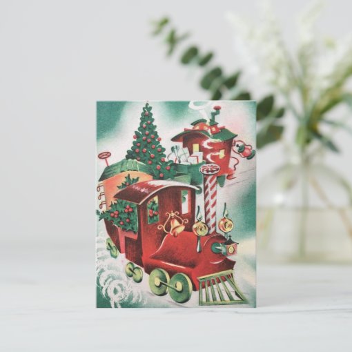 Vintage Retro Christmas Train Holiday Card | Zazzle