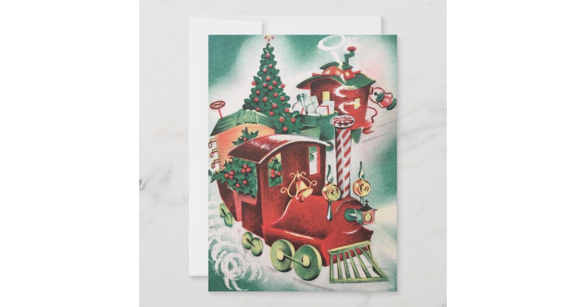 Vintage Retro Christmas Train Holiday Card | Zazzle