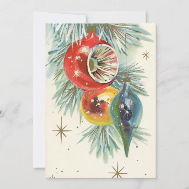 Vintage Retro Christmas Tree Ornaments Holiday Card | Zazzle