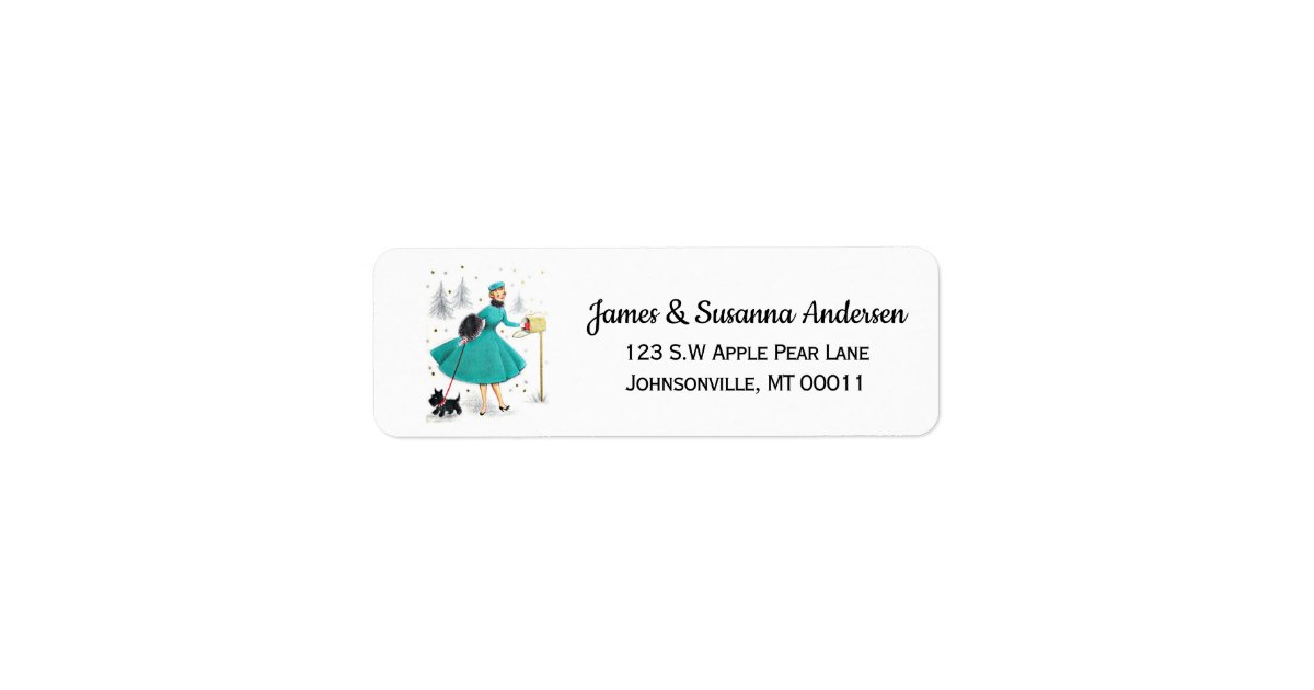 Vintage Retro Christmas Woman with Scotty Dog Label | Zazzle