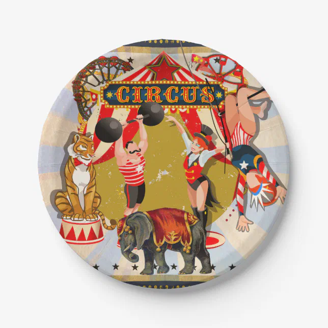 Vintage Retro Circus Birthday Party Paper Plates | Zazzle