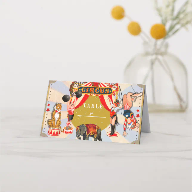Vintage Retro Circus Birthday Party Table Seat Place Card | Zazzle