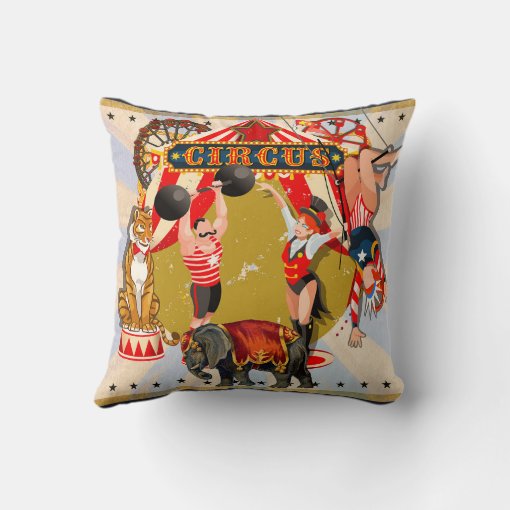 Vintage Retro Circus Throw Pillow | Zazzle