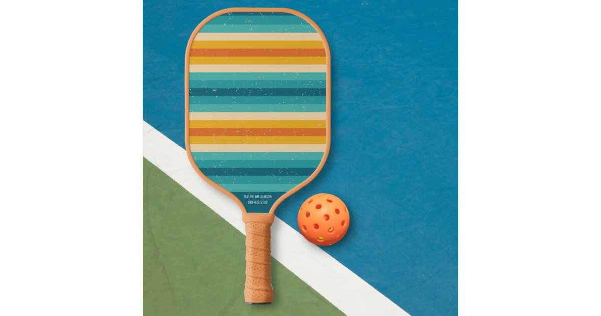 Vintage Retro Colorful Stripes Custom Text Name # Pickleball Paddle ...