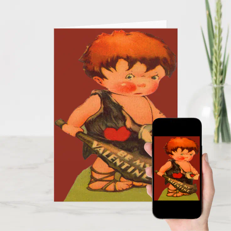 Vintage Retro Cute Caveman Valentine Card | Zazzle