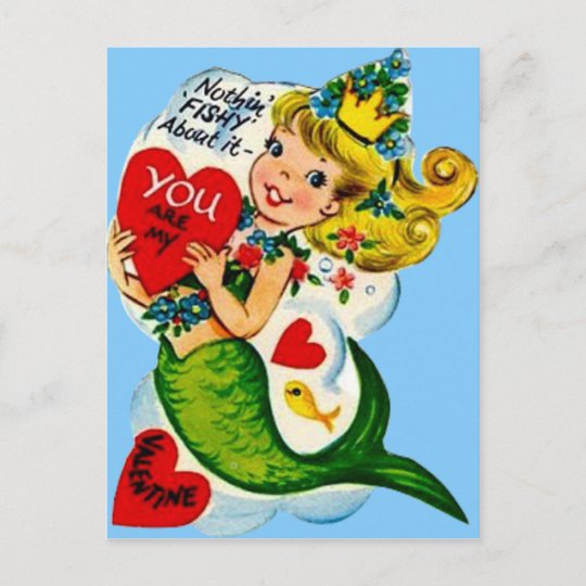 Vintage Retro Cute Mermaid Valentine Card | Zazzle.com