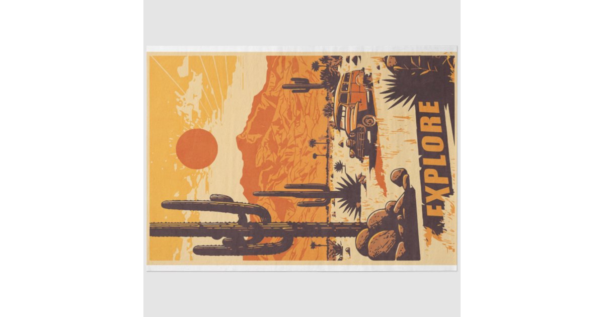 Vintage Retro Desert Travel Poster Decoupage Tissue Paper | Zazzle