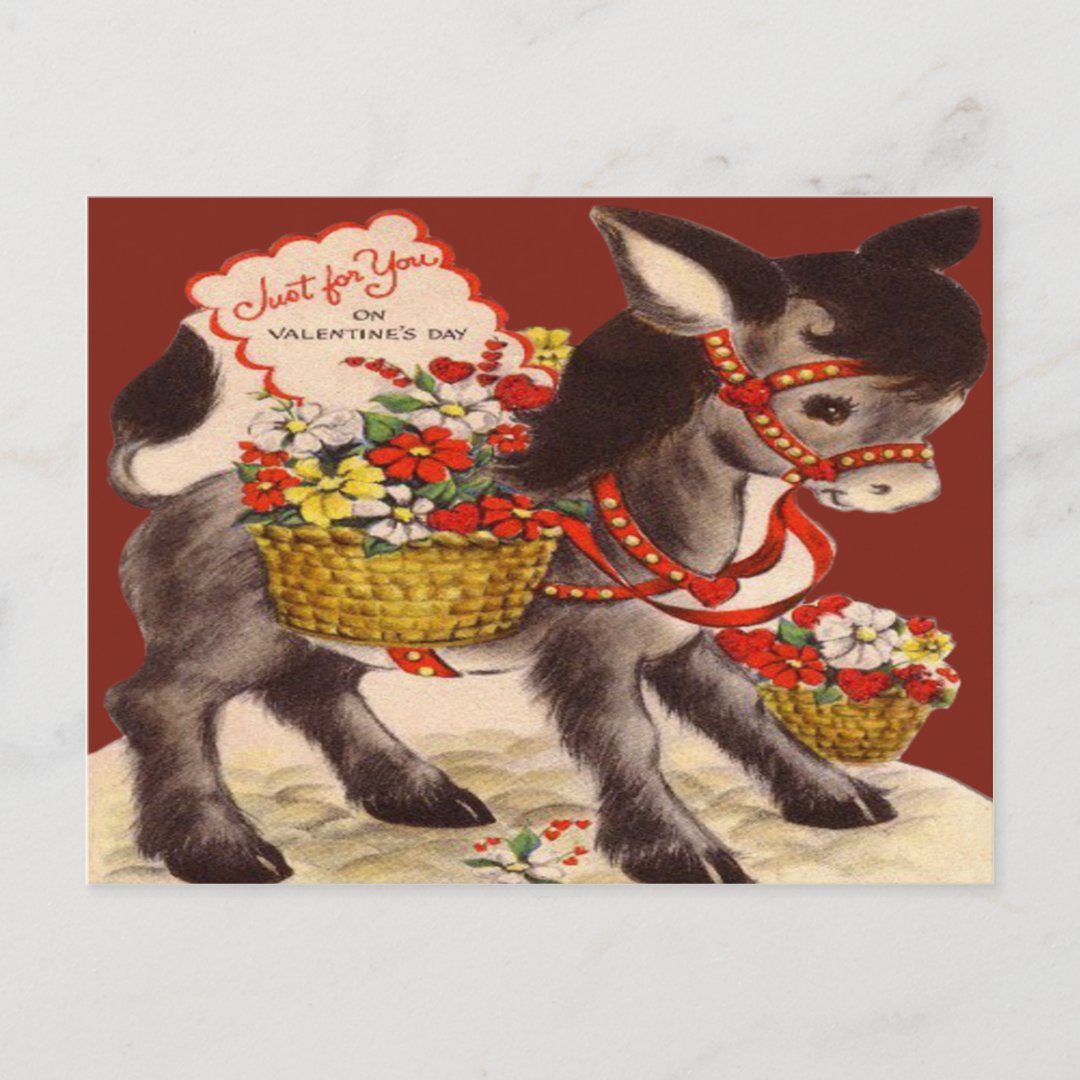 Vintage Retro Donkey Valentine Card | Zazzle