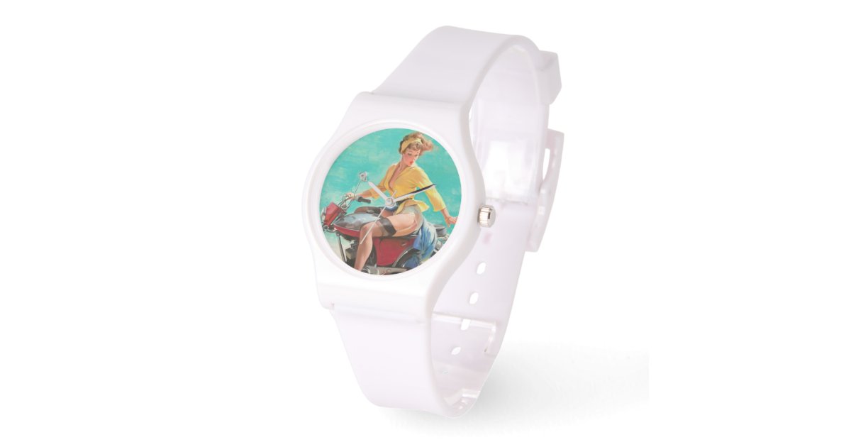 Vintage Retro Elvgren Motorcycle Biker Pin-UP Girl Watch | Zazzle
